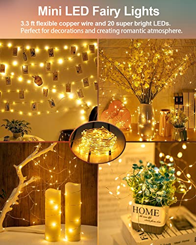 20 Pack Fairy Lights Battery Operated 3.3ft 20 LED Mini String Lights Twinkle Lights Copper Wire Firefly Starry Lights for Mason Jars Wedding Party Christmas Centerpiece Table Decorations, Warm White