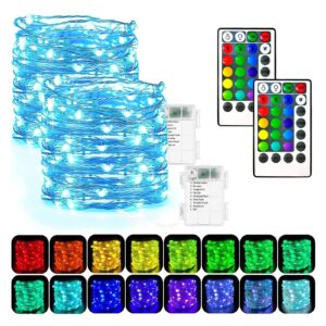 fairy string lights battery operated-33 ft 100 led 16 colors changing sliver wire lights, larger rgb bulb super bright lights with remote control for christmas bedroom party outdoor decoration