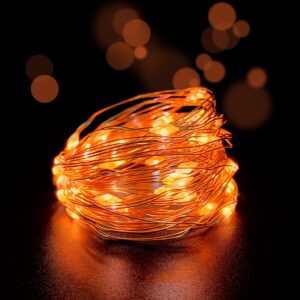 yongzhenlite set of 2 battery operated mini led fairy light indoor string light with timer 6 hours on/18 hours off for christmas party decoration,30 led,10 feet silver wire (orange color)