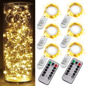 6 pack fairy lights battery operated with timer 2pcs remote 6.5ft 20led warm white twinkle lights waterproof silver wire fireflies lights diy mason jar wedding party christmas centerpiece table deco