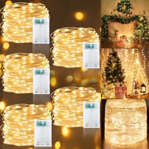 turnmeon [ 5 pack & timer ] 500 led 165 ft fairy lights decorations copper wire string lights battery powered christmas tree lights for bedroom wedding indoor outdoor home decor, 100 led 33 ft each