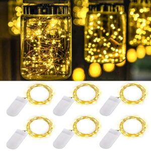 ostwiki fairy lights battery operated, 6-pack mini string lights, 20 led 7ft twinkle firefly starry lights for diy craft mason jar bedroom wedding party table christmas decoration (warm white)