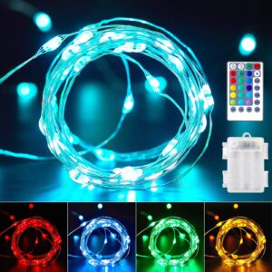 minetom battery powered fairy lights，33 feet 100 leds color changing twinkle lights with remote timer，16 colors waterproof string lights for room garden patio indoor outdoor decor