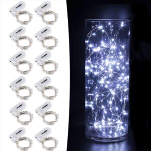 cylapex 12 pcs fairy lights cool white 3.3ft silvery copper wire 20 led string lights battery powered, starry string lights battery operated firefly lights for costume diy wedding home party christmas