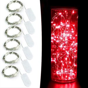 ykb 6 pack red led fairy starry string lights with 20 mini leds on 3.3ft/1m copper wire, fairy lights powered by 2xcr2032(incl) batteries, for wedding table holiday halloween christmas decorations