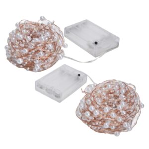 herchr pearl beads string lights, 2pcs 10m / 32.8ft battery operated fairy lights pearl fairy string lights warm white copper wire lights for indoor outdoor