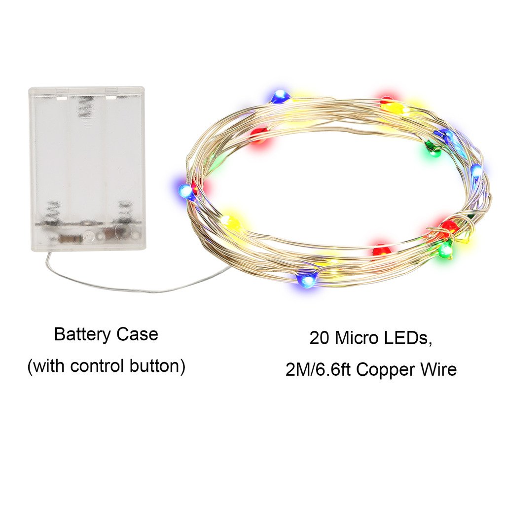 NONMON LED String Lights, 2M/6.6ft 20 LEDs Micro Silver Wire Indoor Battery Operated Fairy String Lights Festive Lights - Multicolored