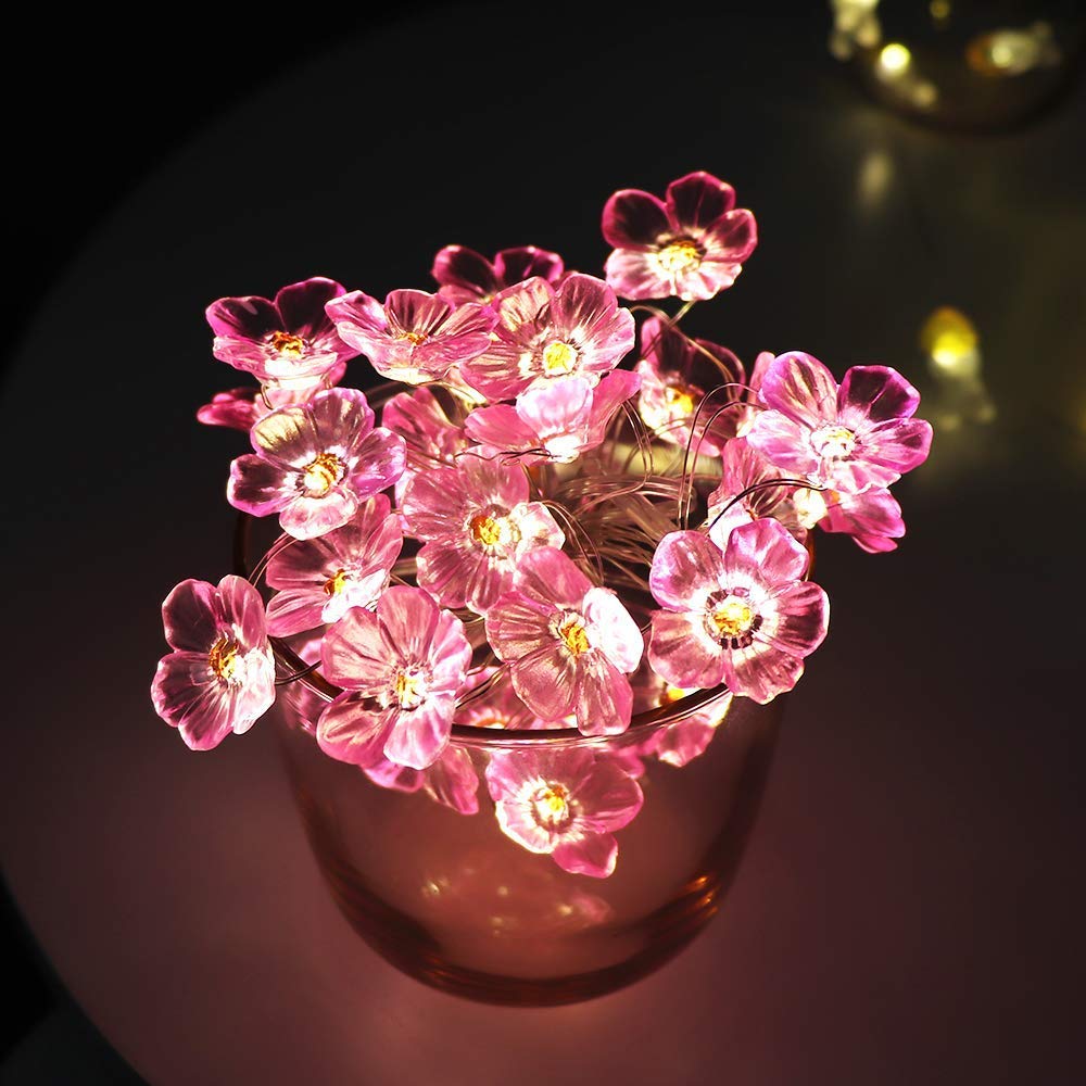 EONLYX Plum Flower Lights, 10FT 30LED Cherry Blossom Copper Wire String Lights Battery Operated Fairy Lights for Indoor Bedroom Children Girls Room Wall Wedding Decorations