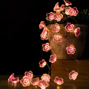 EONLYX Plum Flower Lights, 10FT 30LED Cherry Blossom Copper Wire String Lights Battery Operated Fairy Lights for Indoor Bedroom Children Girls Room Wall Wedding Decorations