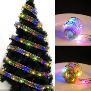 Christmas Ribbon String Lights,9.84ft LED Christmas Tree Ribbon Fairy Lights,Christmas Decorations Battery Operated Copper Ribbon Bows Cute for Party Weddings New Year Indoor Outdoor Xmas Decor