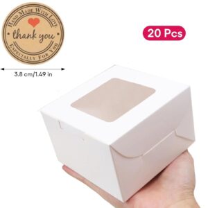 AISEY 4x4x2.5 Inches White Bakery Boxes with Window, Cookie Boxes, Mini Cake Boxes, Dessert, Pastry, Small Treat Boxes, 20 Pcs