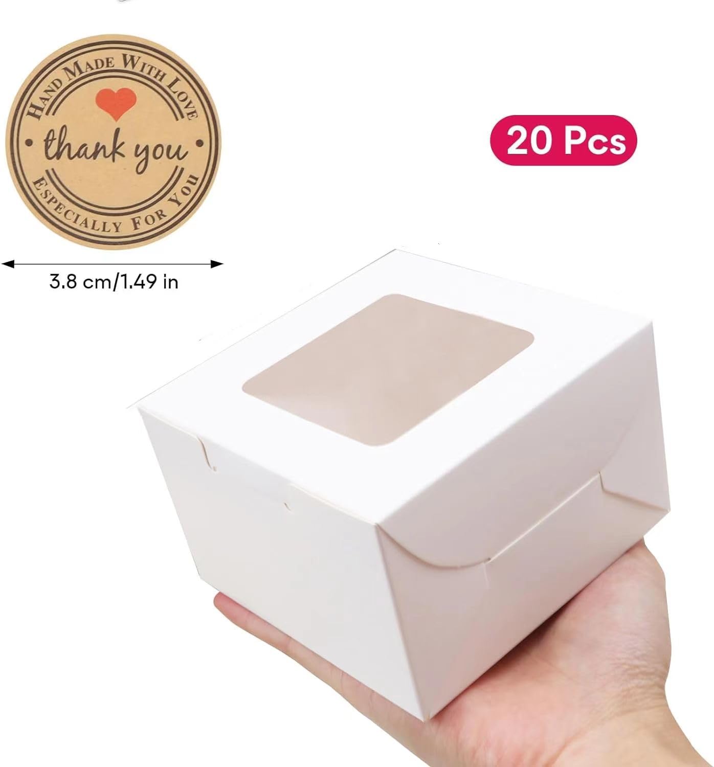 AISEY 4x4x2.5 Inches White Bakery Boxes with Window, Cookie Boxes, Mini Cake Boxes, Dessert, Pastry, Small Treat Boxes, 20 Pcs