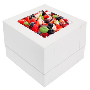 moretoes 10pcs cake boxes 10x10x8 inches white bakery boxes with window tall cake containers dessert cardboard boxes cake carrier for bundt cupcakes pies donuts