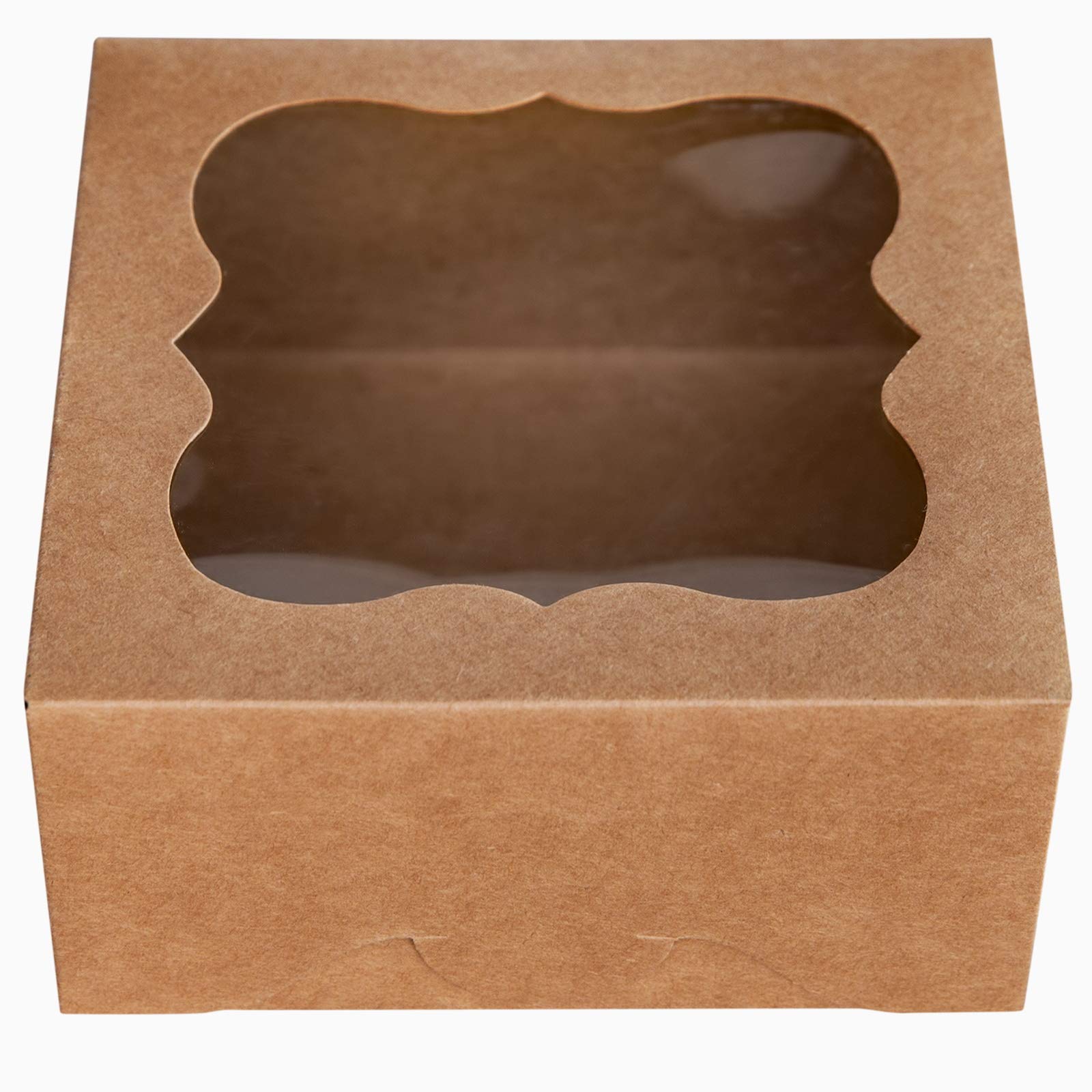 ONE MORE 6"x6"x3"Brown Bakery Boxes with pvc Window for Pie and Cookies Boxes Small Natural Kraft Paper Box 6x6x3inch,Pack of 15