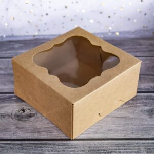 ONE MORE 6"x6"x3"Brown Bakery Boxes with pvc Window for Pie and Cookies Boxes Small Natural Kraft Paper Box 6x6x3inch,Pack of 15