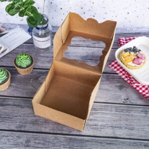 ONE MORE 6"x6"x3"Brown Bakery Boxes with pvc Window for Pie and Cookies Boxes Small Natural Kraft Paper Box 6x6x3inch,Pack of 15