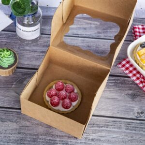 ONE MORE 6"x6"x3"Brown Bakery Boxes with pvc Window for Pie and Cookies Boxes Small Natural Kraft Paper Box 6x6x3inch,Pack of 15