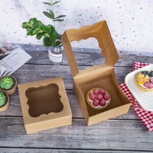 ONE MORE 6"x6"x3"Brown Bakery Boxes with pvc Window for Pie and Cookies Boxes Small Natural Kraft Paper Box 6x6x3inch,Pack of 15