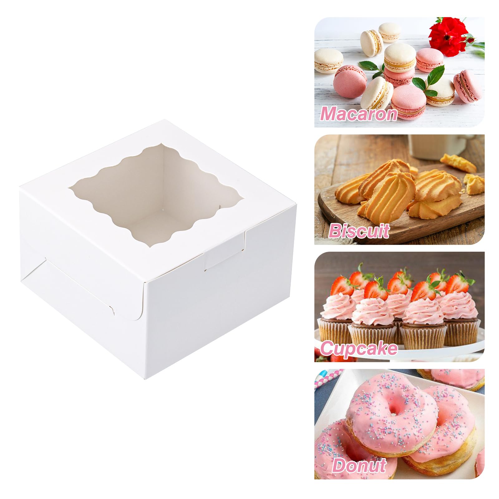 Moretoes 80pcs Small Cookie Boxes 4x4x2.5in White Bakery Boxes with Window Treat Boxes Cake Boxes for Dessert Pastry Macaron