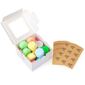 Moretoes 80pcs Small Cookie Boxes 4x4x2.5in White Bakery Boxes with Window Treat Boxes Cake Boxes for Dessert Pastry Macaron