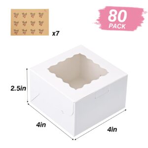 Moretoes 80pcs Small Cookie Boxes 4x4x2.5in White Bakery Boxes with Window Treat Boxes Cake Boxes for Dessert Pastry Macaron