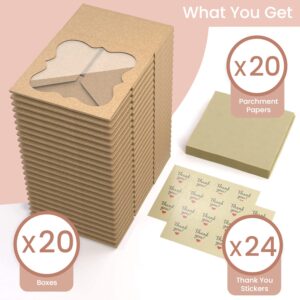 Leafiew 20 Pack 6x6x3 Bakery Boxes with Window – Small Cookie Boxes for Gift Giving – Treat Boxes for Small Cake, Pastry, Strawberries, Dessert, Candy, Charcuterie, Baked Goods and Food (Brown)