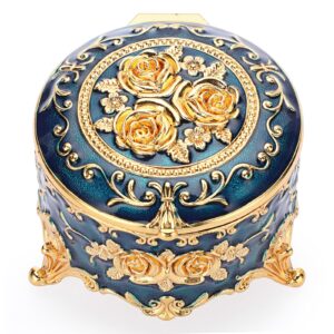 hipiwe antique metal jewelry box ring earring treasure chest case small trinket box round jewelry display box necklace organizer wedding birthday gift home decor, 3x3x2.4 inch