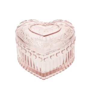 whslilr glass jewelry box heart shape cute box for storage ring earring trinket vintage jewelry organizer decorative gift for women girls-grb003-pink