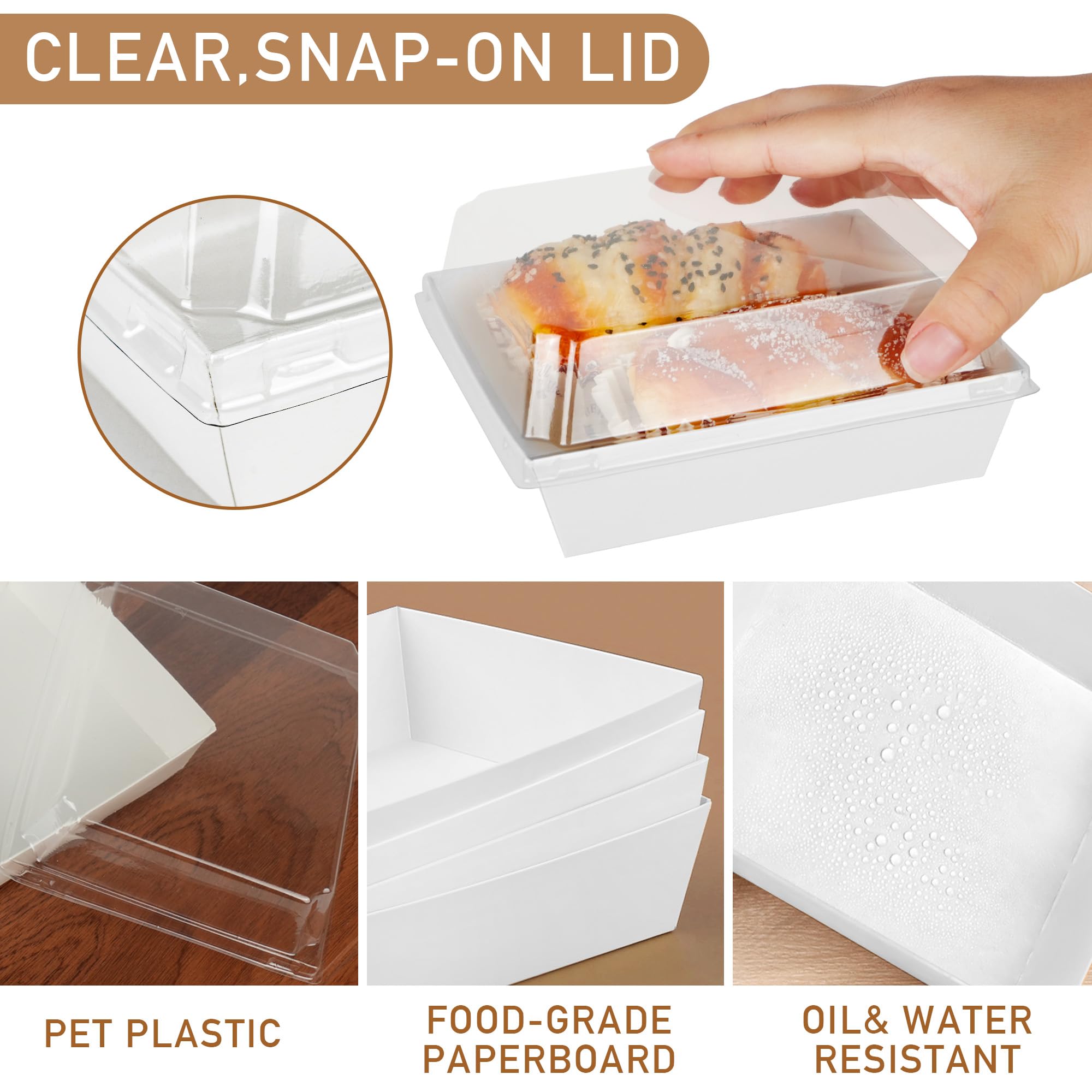 LotFancy Paper Charcuterie Boxes with Clear Lids, 50 Pack, 5 Inch Square Disposable To Go Food Containers, White Bakery Boxes for Sandwiches, Fruit, Strawberries, Sushi, Mini Cakes, Cookies