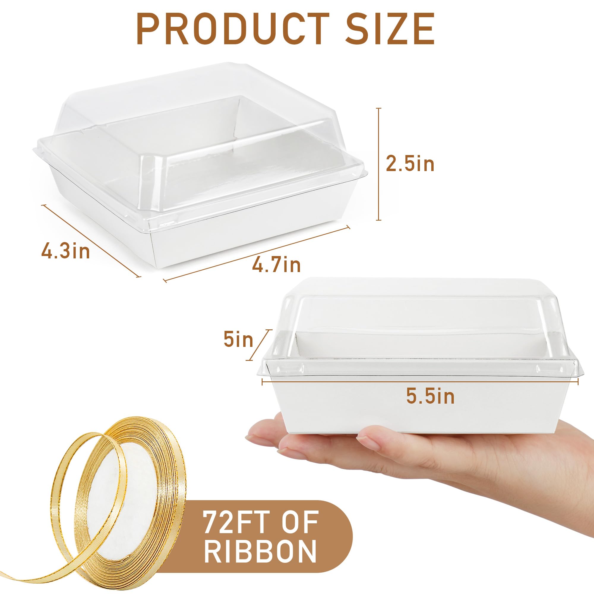 LotFancy Paper Charcuterie Boxes with Clear Lids, 50 Pack, 5 Inch Square Disposable To Go Food Containers, White Bakery Boxes for Sandwiches, Fruit, Strawberries, Sushi, Mini Cakes, Cookies