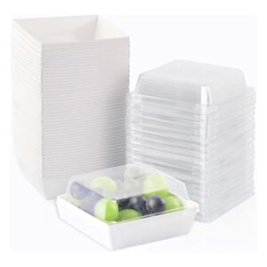 buiylv 50 pack charcuterie boxes with clear lids, 4 inches white dessert boxes to go disposable mini charcuterie boxes for cookie, sandwich, strawberry, cupcake, macaron, cake slice