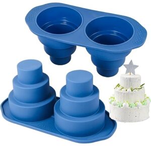 webake mini 3 tier cake pan, silicone tier cake molds, 2 pack blue molds for small smash cake cupcake for birthday, baby shower, wedding, 3.8 inch dia