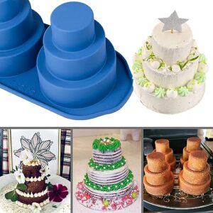 Webake Mini 3 Tier Cake Pan, Silicone Tier Cake Molds, 2 Pack Blue Molds for Small Smash Cake Cupcake for Birthday, Baby Shower, Wedding, 3.8 Inch Dia