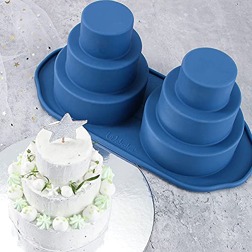 Webake Mini 3 Tier Cake Pan, Silicone Tier Cake Molds, 2 Pack Blue Molds for Small Smash Cake Cupcake for Birthday, Baby Shower, Wedding, 3.8 Inch Dia