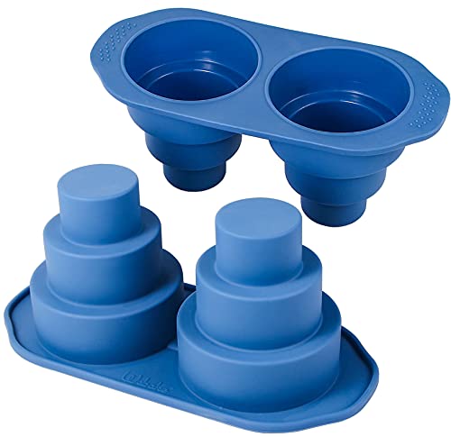 Webake Mini 3 Tier Cake Pan, Silicone Tier Cake Molds, 2 Pack Blue Molds for Small Smash Cake Cupcake for Birthday, Baby Shower, Wedding, 3.8 Inch Dia