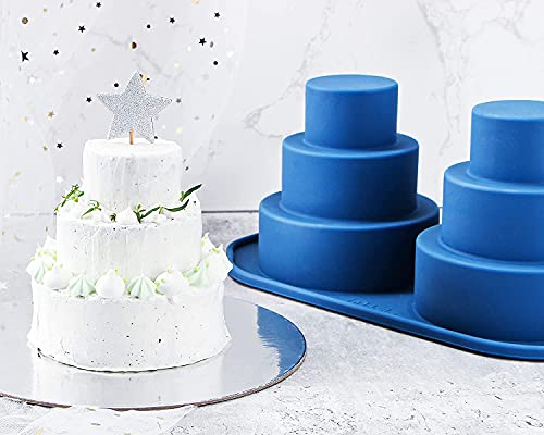 Webake Mini 3 Tier Cake Pan, Silicone Tier Cake Molds, 2 Pack Blue Molds for Small Smash Cake Cupcake for Birthday, Baby Shower, Wedding, 3.8 Inch Dia