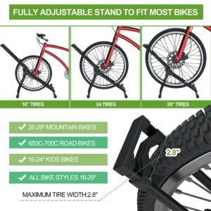 RELIANCER Adjustable Bike Storage Stand,Bicycle Floor Parking Rack,Steady Bike Wheel Holder Fit All Mountain & Road Bikes,Indoor Outdoor Cycling Storage Organizer,Apartment Garage Cycle Tires Holder