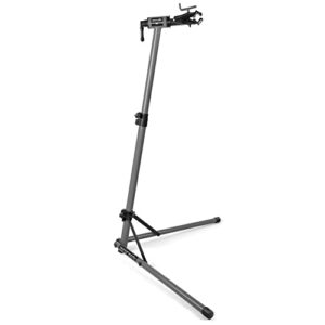 serenelife home mechanic bicycle repair stand - height adjustable, 360° clamp rotation w/upgraded collar & leg supports, holds up to 80 lbs, mountain bike holder cleaning or maintenance tool kit