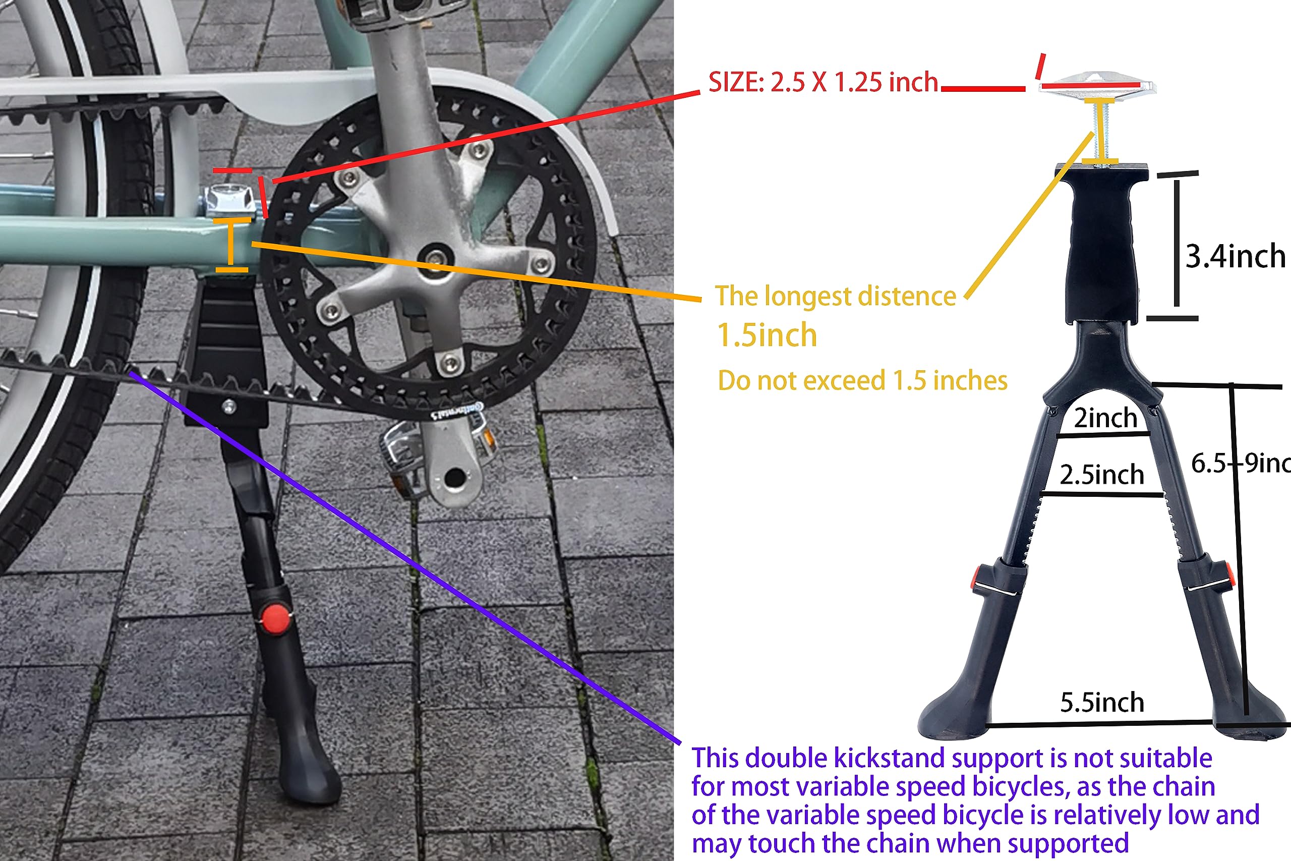 WEEROCK Adjustable Height Bike Kickstand Aluminium Alloy Double Leg Kick stand Fits For 24/26/28 Inch Single Speed Bicycles