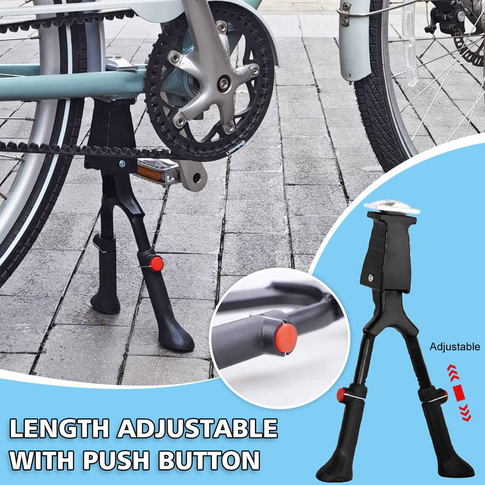 WEEROCK Adjustable Height Bike Kickstand Aluminium Alloy Double Leg Kick stand Fits For 24/26/28 Inch Single Speed Bicycles