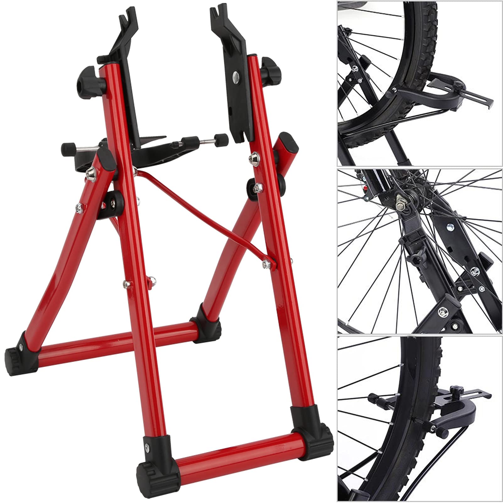 ZLXHDL Bike Repair Stand, Simple Convenient Bike Work Stand, Aluminium Alloy Red Bicycle Wheel Truing Stand, for Home Bike Repair Maintenance Support