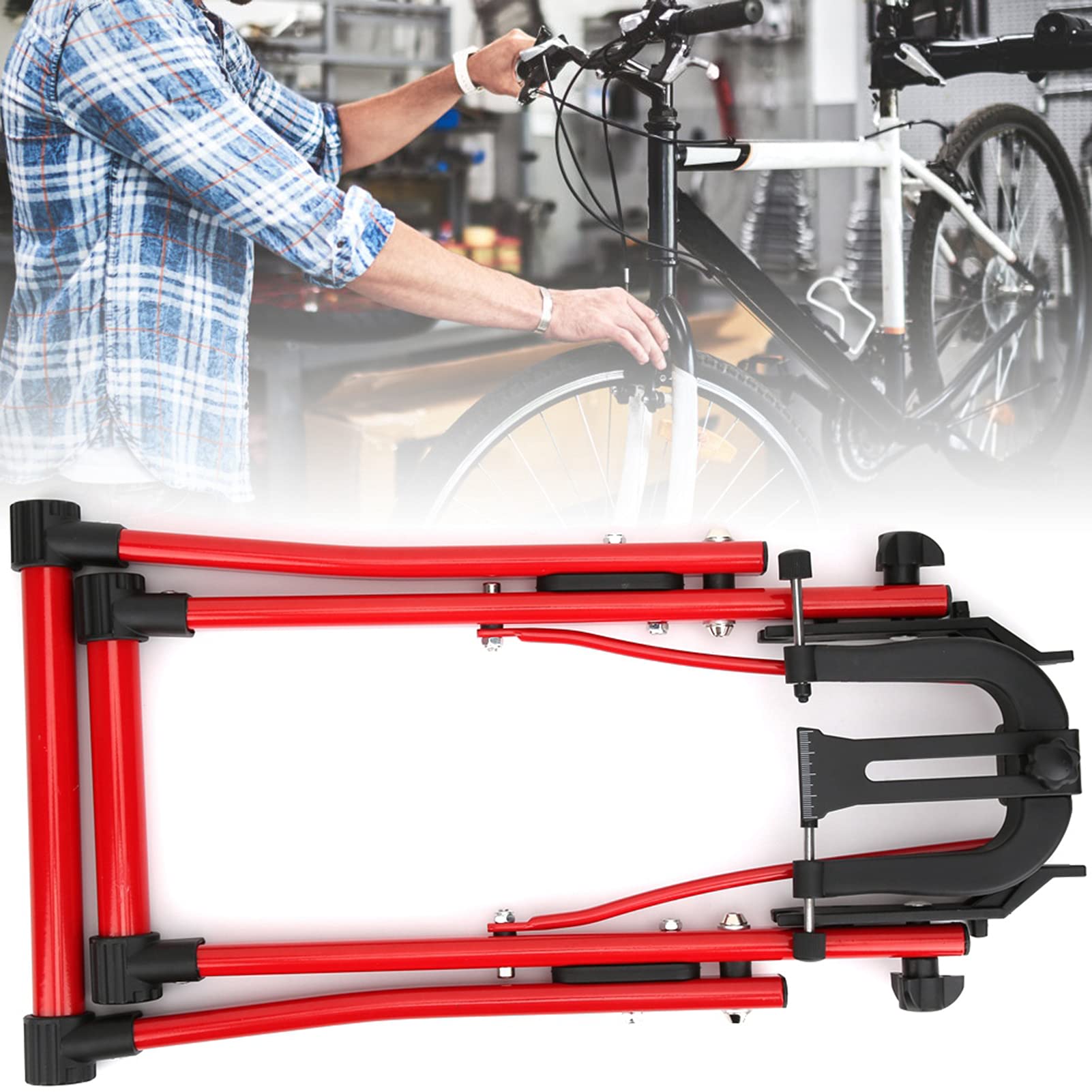 ZLXHDL Bike Repair Stand, Simple Convenient Bike Work Stand, Aluminium Alloy Red Bicycle Wheel Truing Stand, for Home Bike Repair Maintenance Support