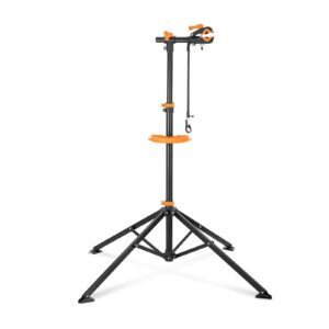 teraysun bike repair stand (max 66lbs) - foldable bike workstand with tool tray , shop home mechanics for mountain bicycle and road bike