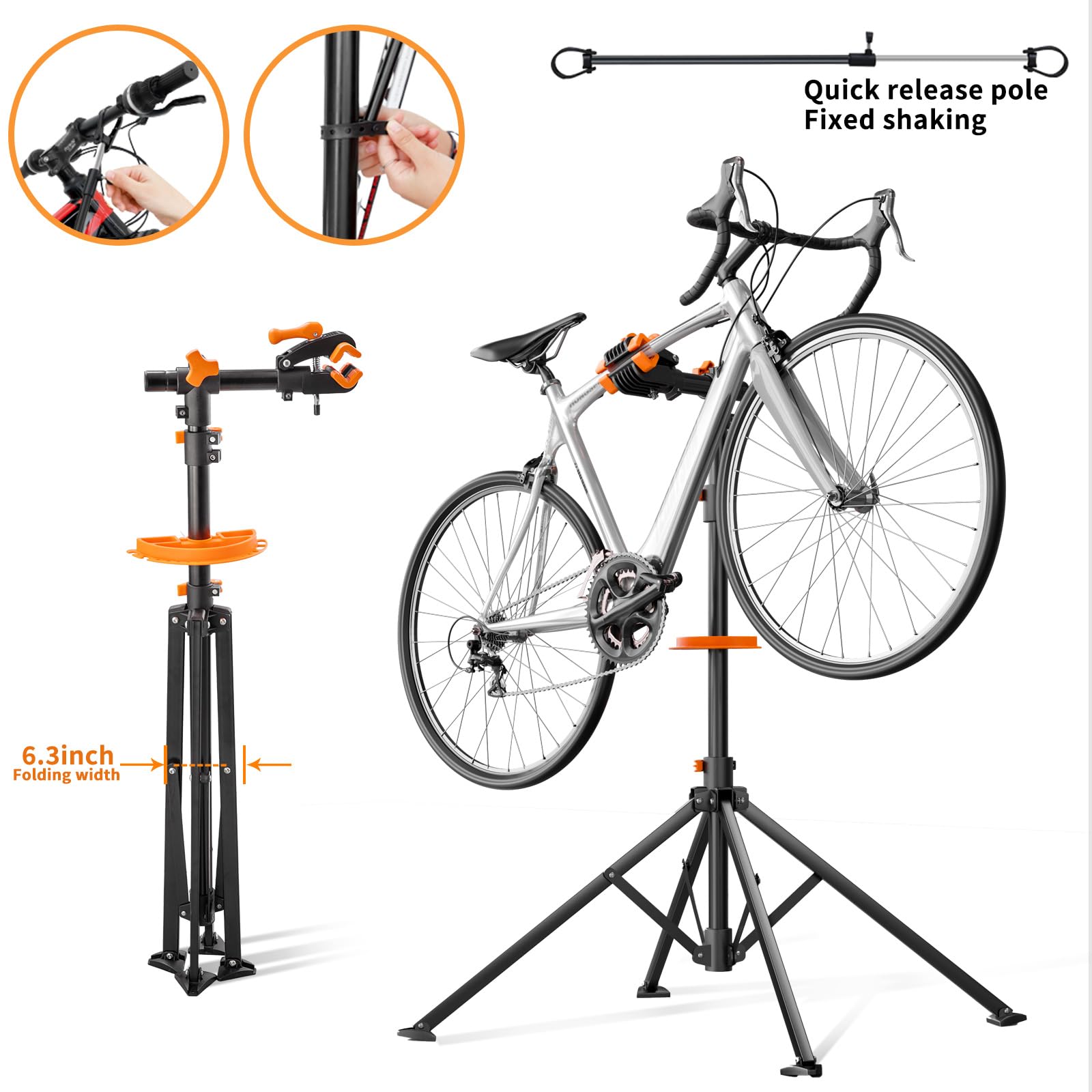 teraysun Bike Repair Stand (Max 66lbs) - Foldable Bike Workstand with Tool Tray , Shop Home Mechanics for Mountain Bicycle and Road Bike