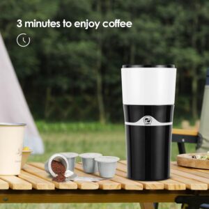 Coastacloud Drip Brew Coffee Maker, Portable Hot and Cold Brew Coffee Makers Bottle Compatible with K Cup Capsules & Ground Coffee, Pour-over Coffee Cup Machine for Camping Travel Office