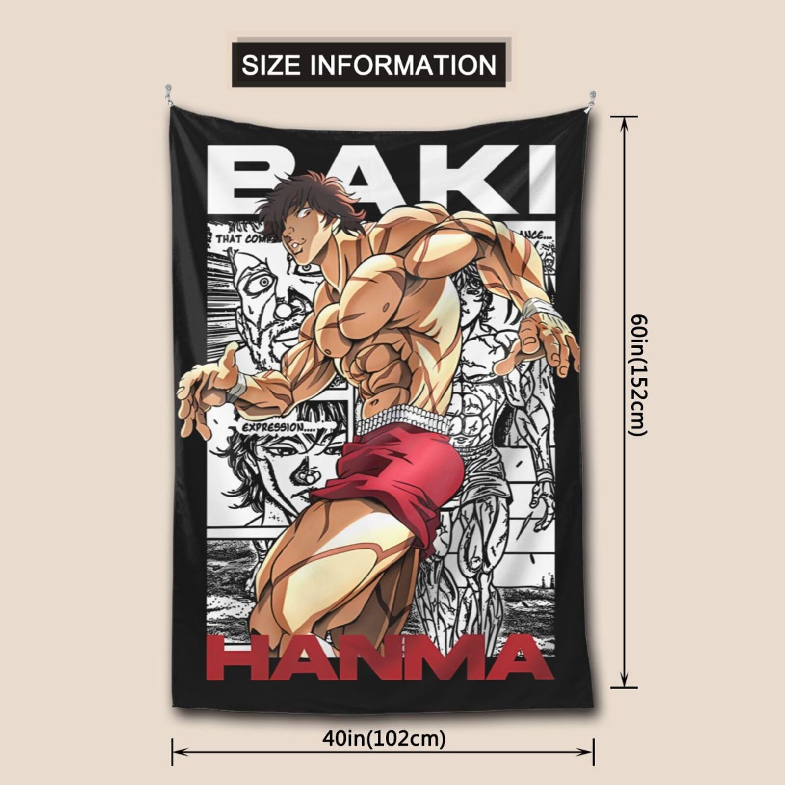 Anime Baki The Grappler Tapestry For Bedroom Living Room Home Art Hanging Decor Blanket Tapestrys 60"X40" Inch