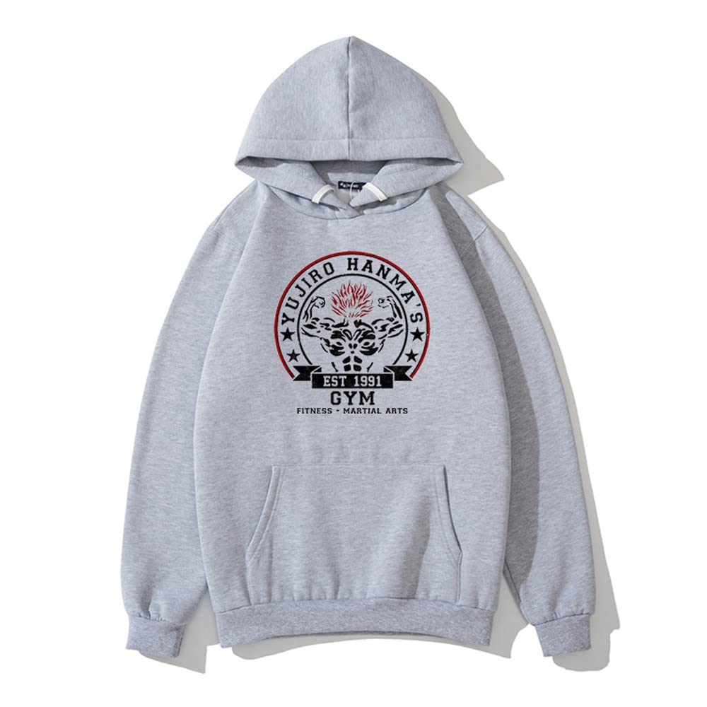 WJHYWDH 2021 Baki Hanma New Anime Hoodies Casual Hooded Sweatshirt Unisex Clothing (gray,Large)