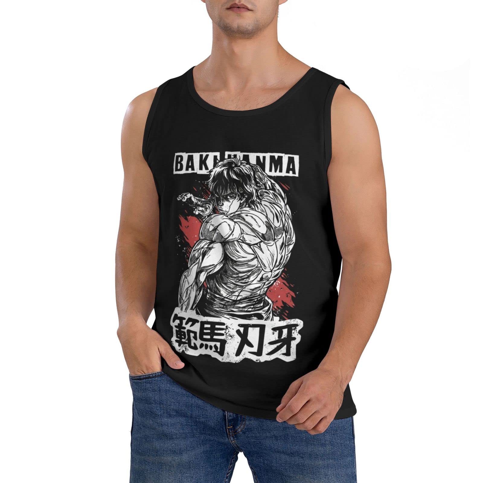 Anime Baki The Grappler Baki Hanma Tank Top Men's Summer Sleeveless Tee Casual Running Workout Sport Vest Black