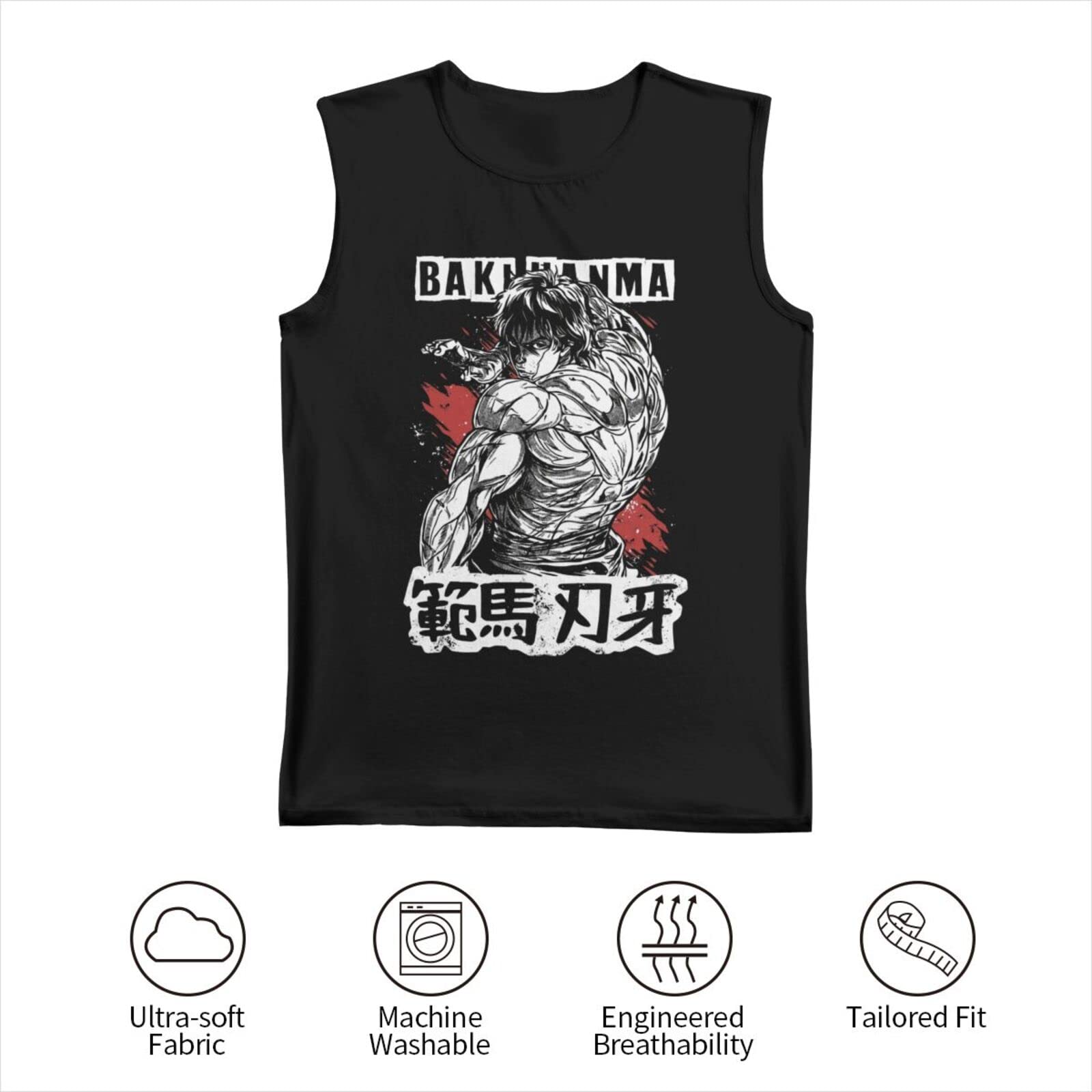 Anime Baki The Grappler Baki Hanma Tank Top Man's Summer Sleeveless Tee Casual Running Workout Sport Vest Black