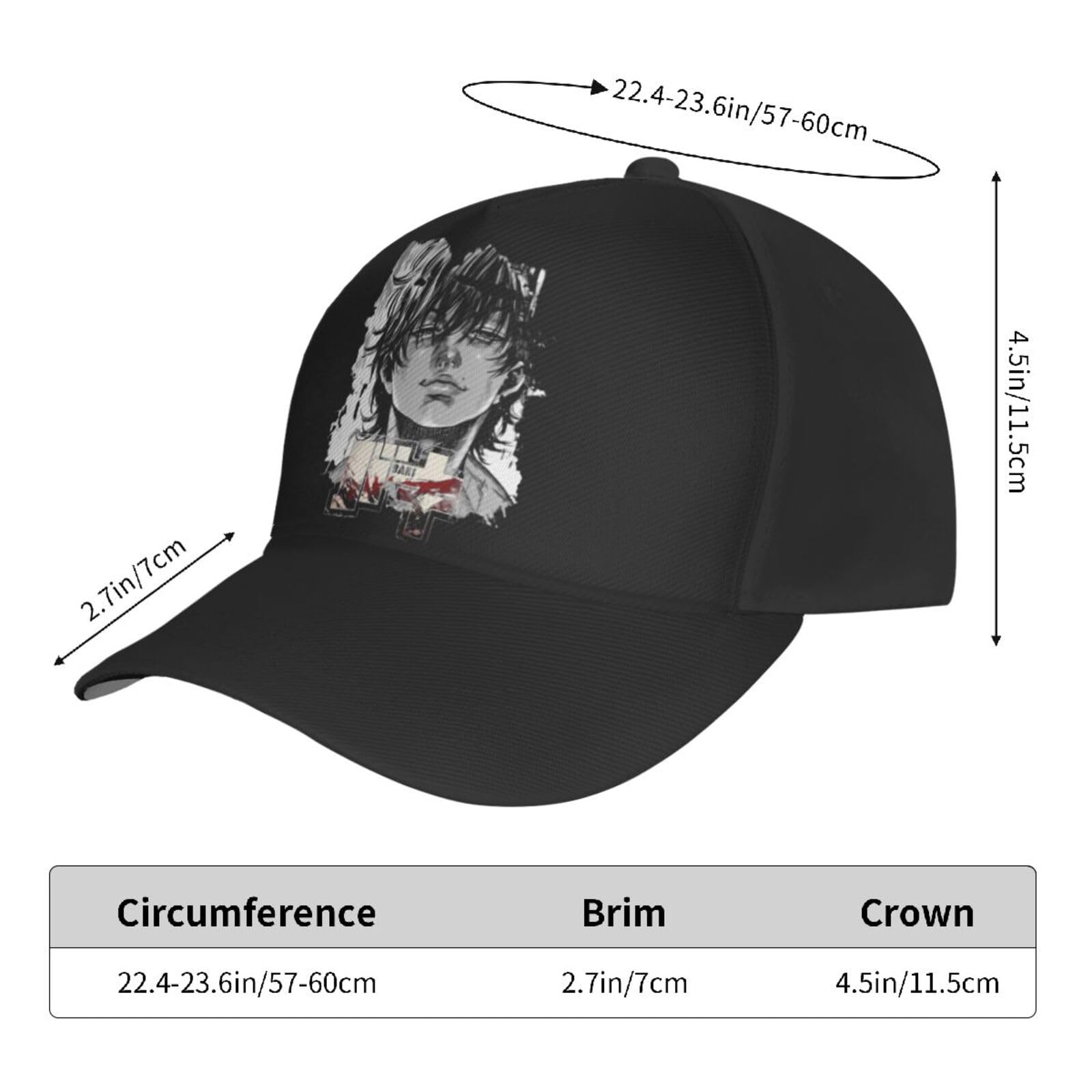 Anime Baki The Grappler Baki Hanma Baseball Cap Unisex Adjustable Casual Chapeau Outdoor Sports Caps Black